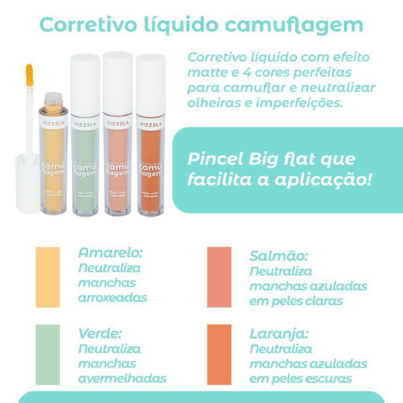 Corretivo Líquido Camuflagem Salmão - Vizzela - Lily Makeup Store