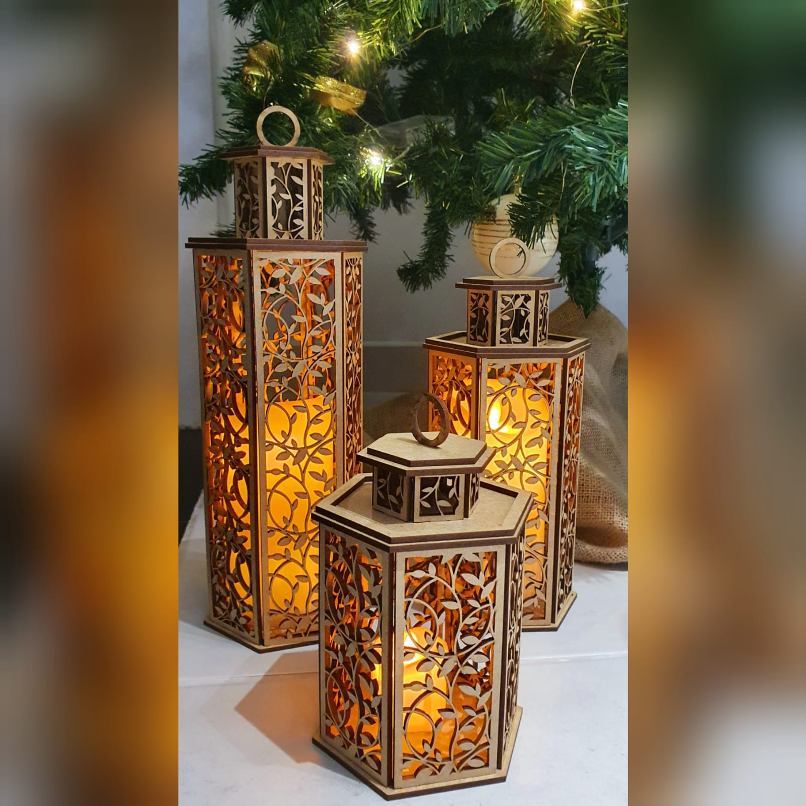 Trio Lanternas 01 para Velas Eletrônicas 33, 25 e 15 cm MDF Cru - Laser ...