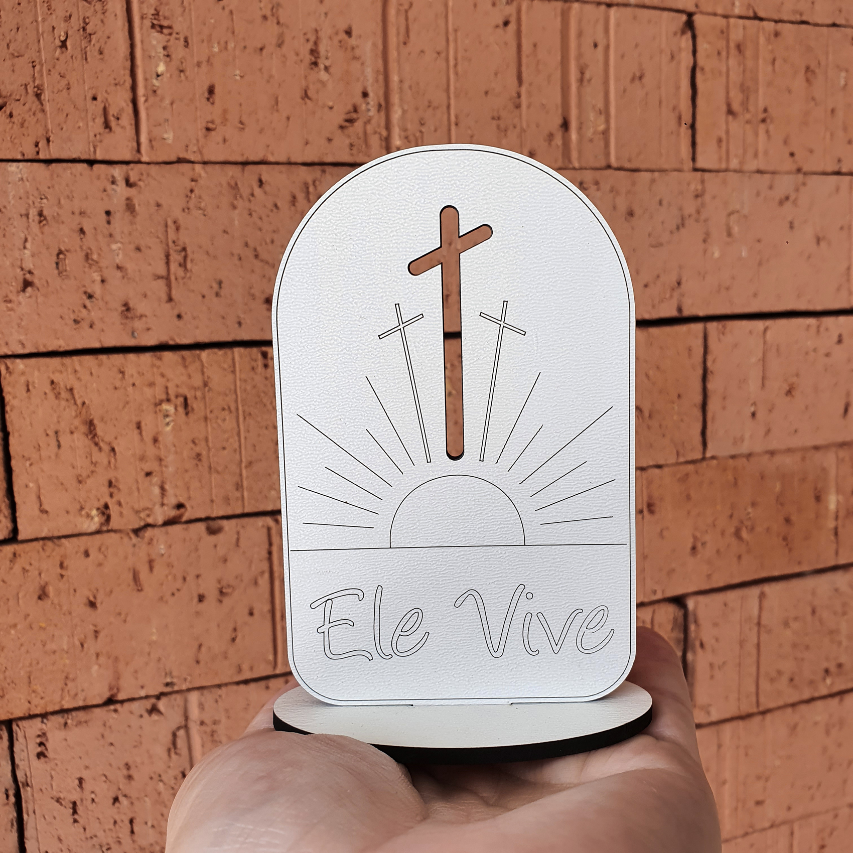 Lembrança Páscoa Cristã Placa Ele Vive 10 cm MDF - Laser Decor Corte e ...