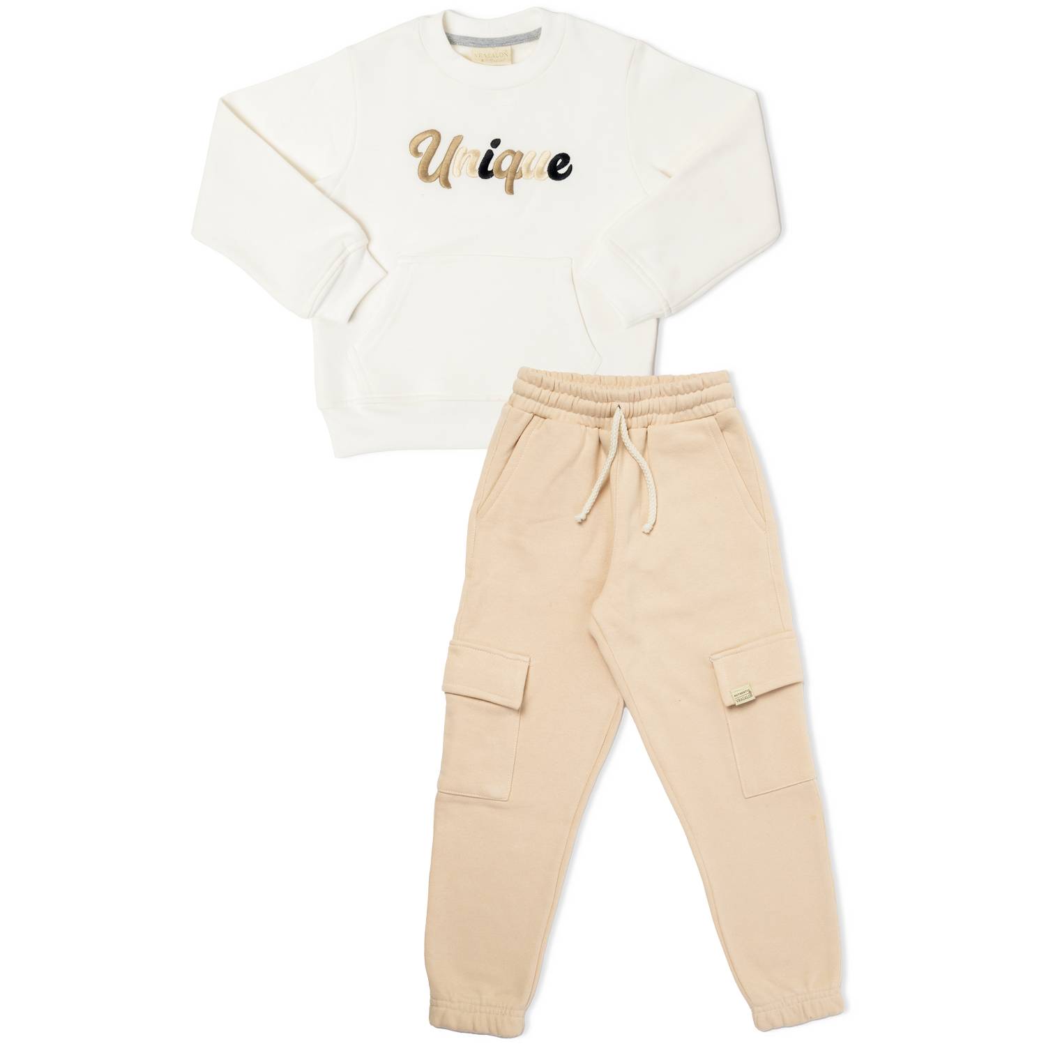 CONJUNTO INFANTIL MENINA LOVE UNIQUE MOLETOM BEGE - VRASALON- Since 1968