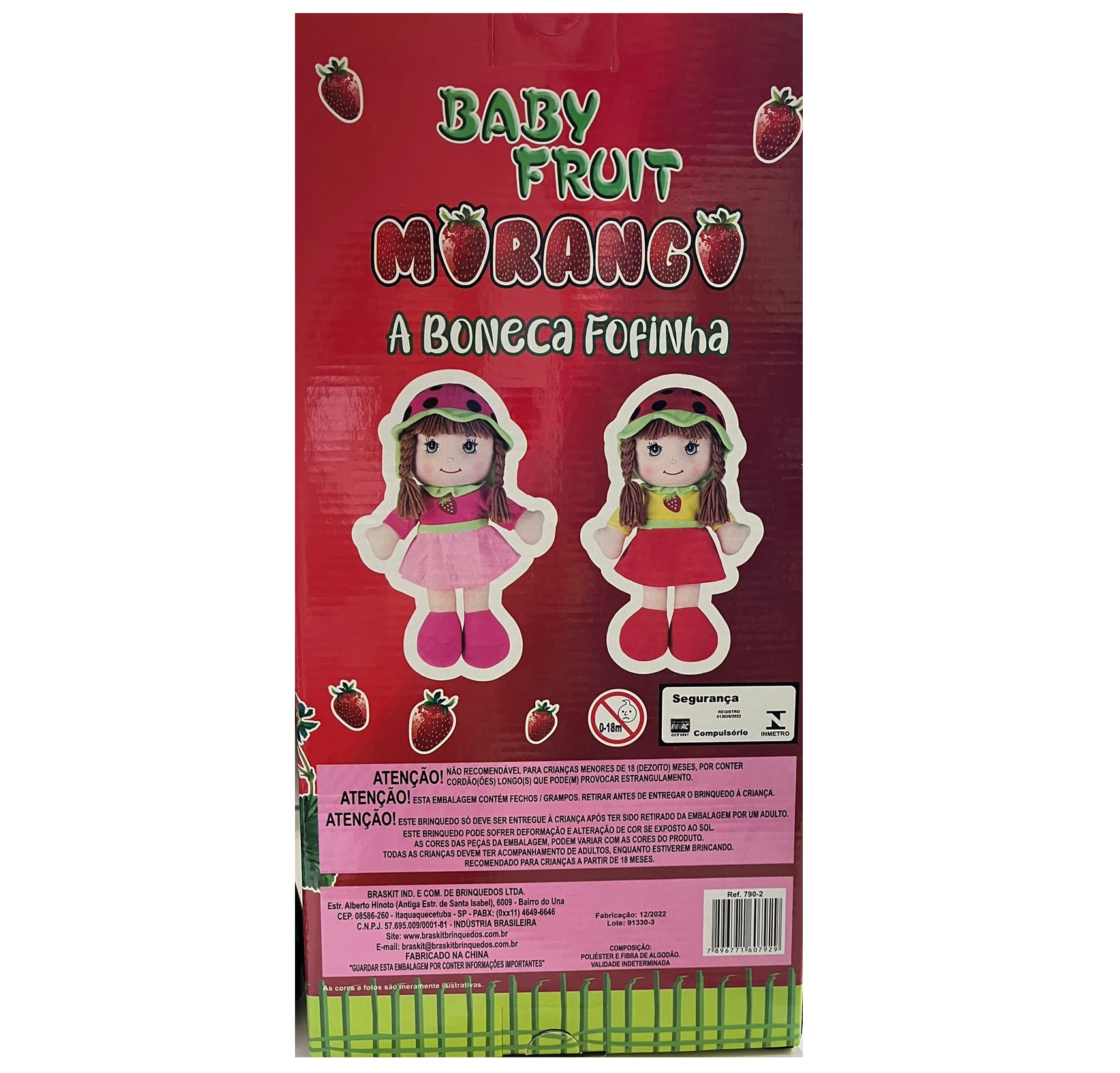 Boneca de Pano Baby Fruit Morango 7902 - Braskit - Happily Brinquedos