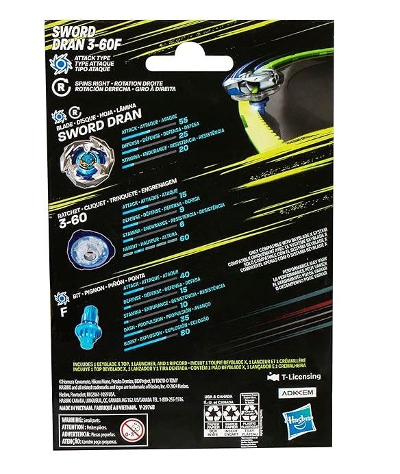 Beyblade X Pião e Lançador Sword Dran F9580 - Habro - Happily Brinquedos