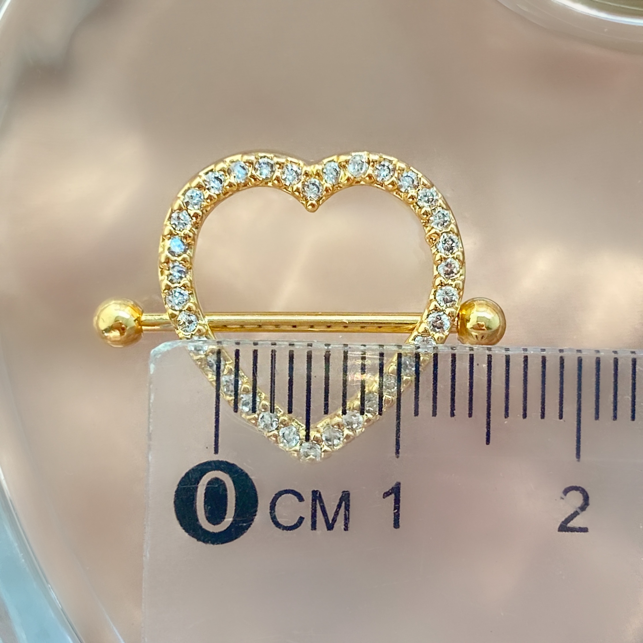 PIERCING MAMILO HASTE AÇO 316L CORAÇÃO ZIRCÔNIA 10MM FOLHEADO A OURO ...