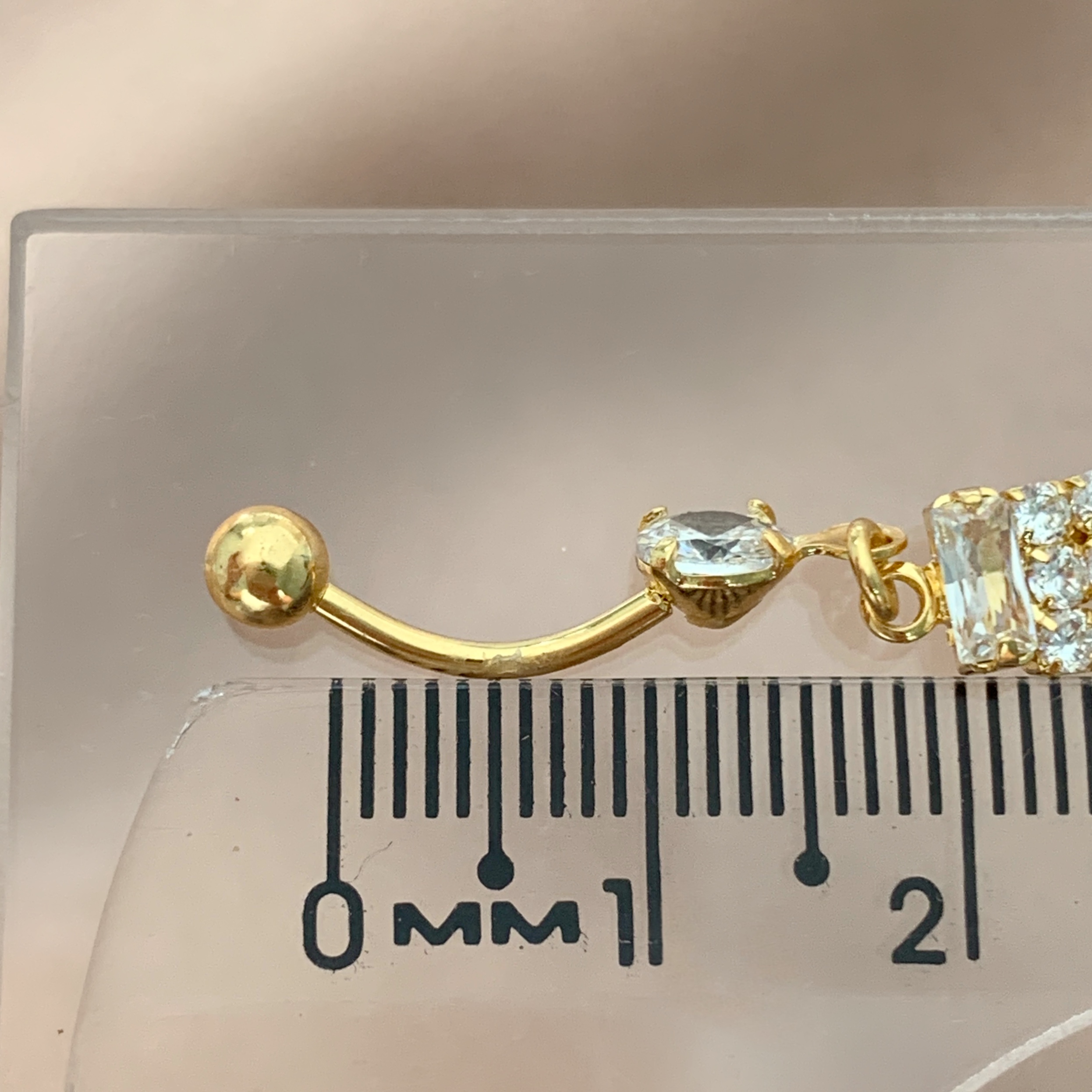 PIERCING UMBIGO FRANJAS ZIRCÔNIAS 10MM HASTE AÇO 316L FOLHEADO A OURO ...