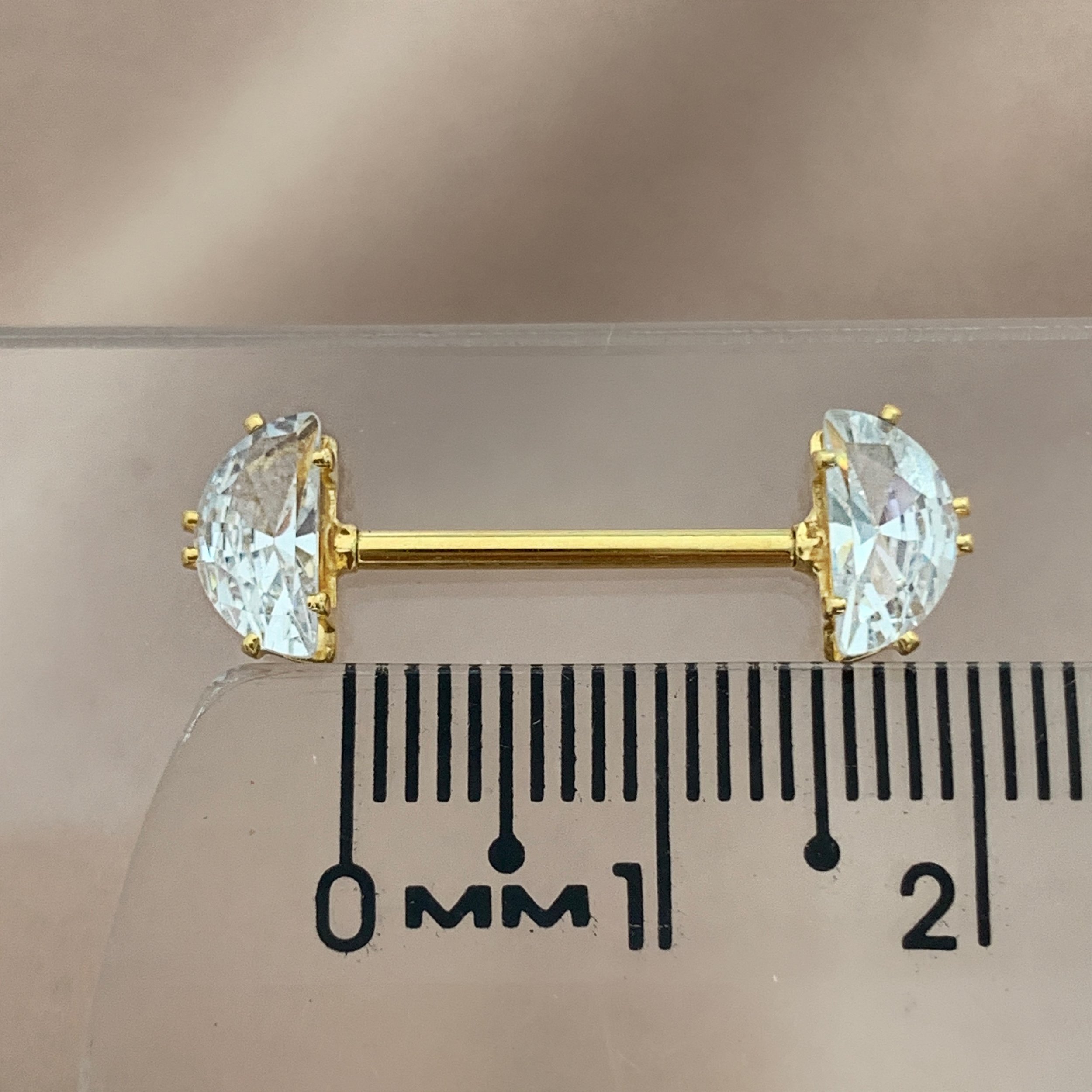 PIERCING MAMILO RETO PEDRA MEIA LUA ZIRCÔNIA 14MM HASTE AÇO 316L ...