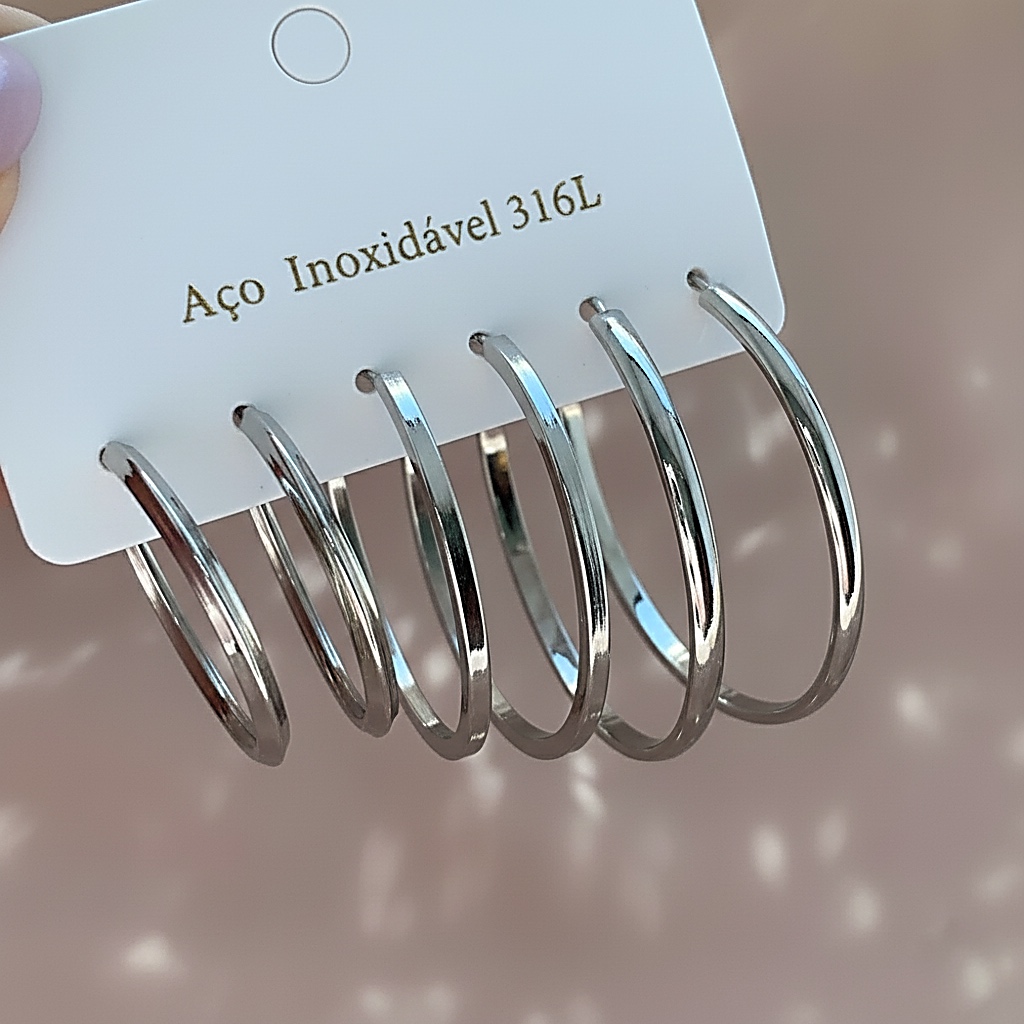 BRINCO KIT ARGOLAS DIVERSAS FIO BOLEADO AÇO 316L⭐️ - Mania de Biju ...