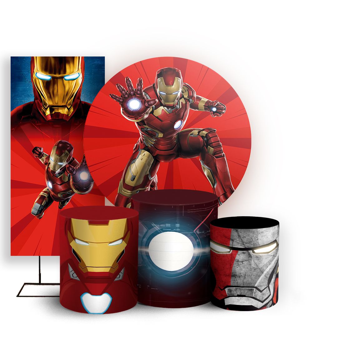KIT Redondo Trio e Faixa - Homem De Ferro - Sublimado 3D - Sublitex, painéis sublimados