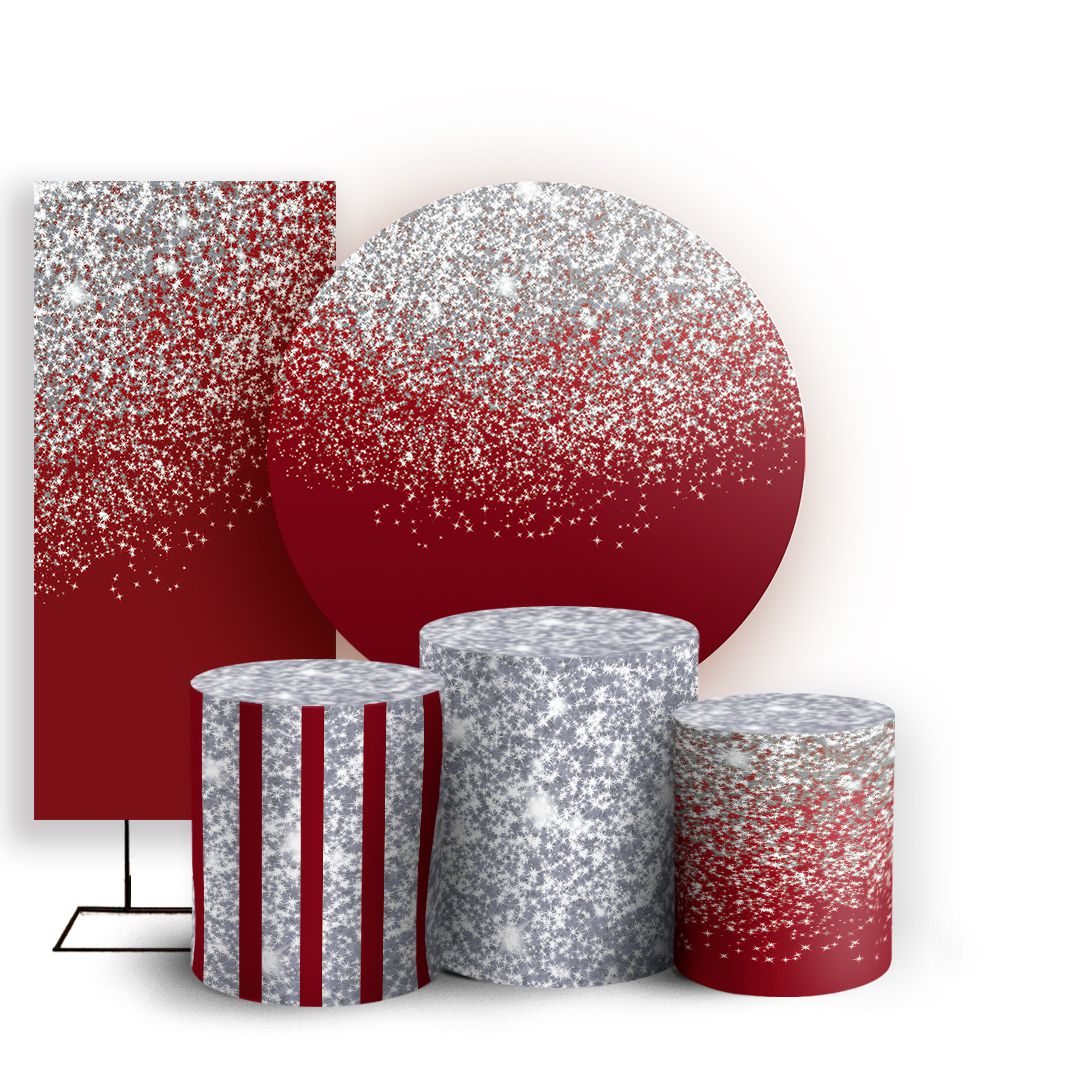 KIT Redondo Trio e Faixa - Glitter Vermelho - Sublimado 3D - Sublitex painéis
