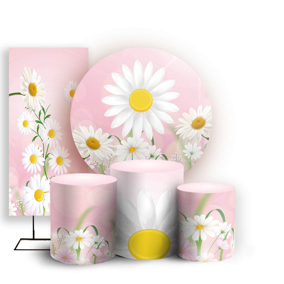 KIT Redondo Trio e Faixa - Flor Margarida - Sublimado 3D - Sublitex, painéis sublimados