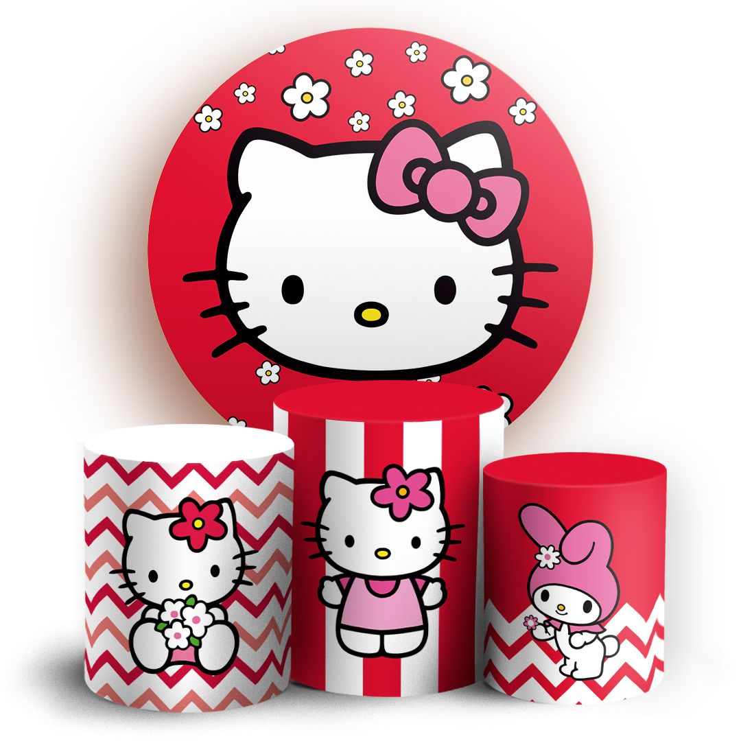 KIT Redondo e Trio - Hello Kitty - Sublimado 3D - Sublitex Painéis