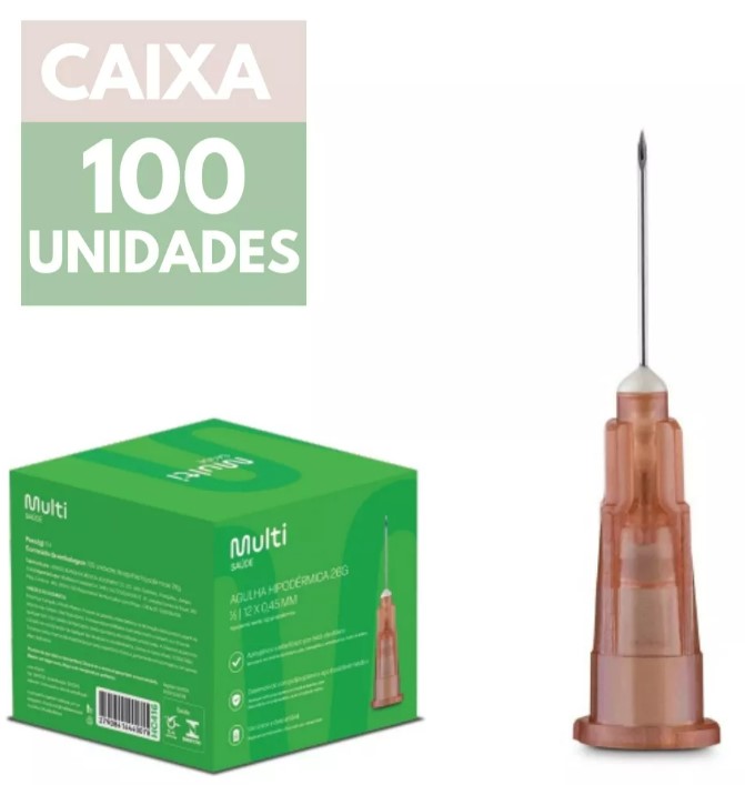 Agulha Descartável 12x0,45mm (26g Fina) Caixa C/100 Unidades ...