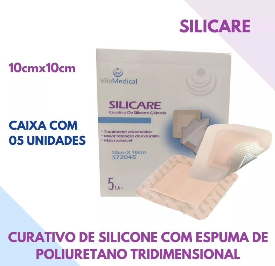 Curativo de Silicone C/Borda Silicare 10x10 Caixa C/5 Unidades Ref ...