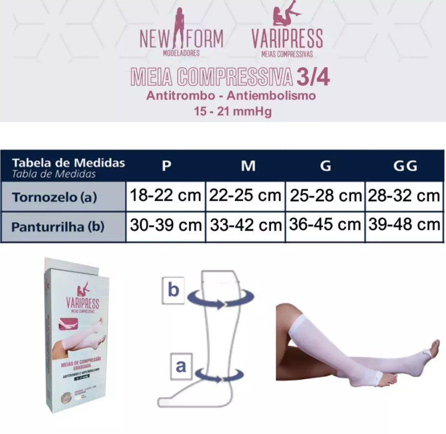 Meia Compressiva Varipress Anti Trombo 3/4 (Panturrilha) Tam: P - New ...