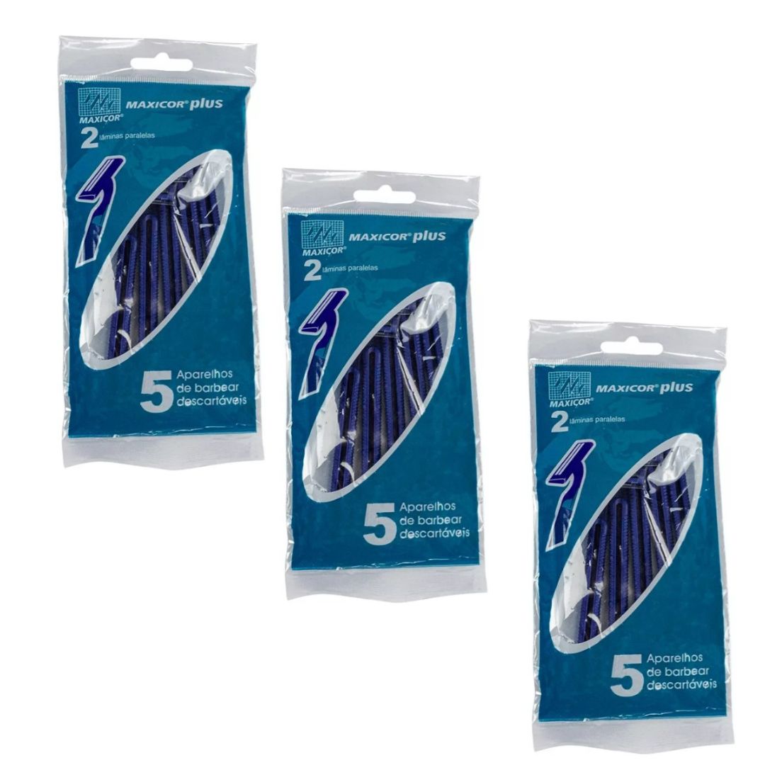 Kit C/15 Aparelhos de Barbear Descartáveis C/2 Lâminas - Maxicor ...