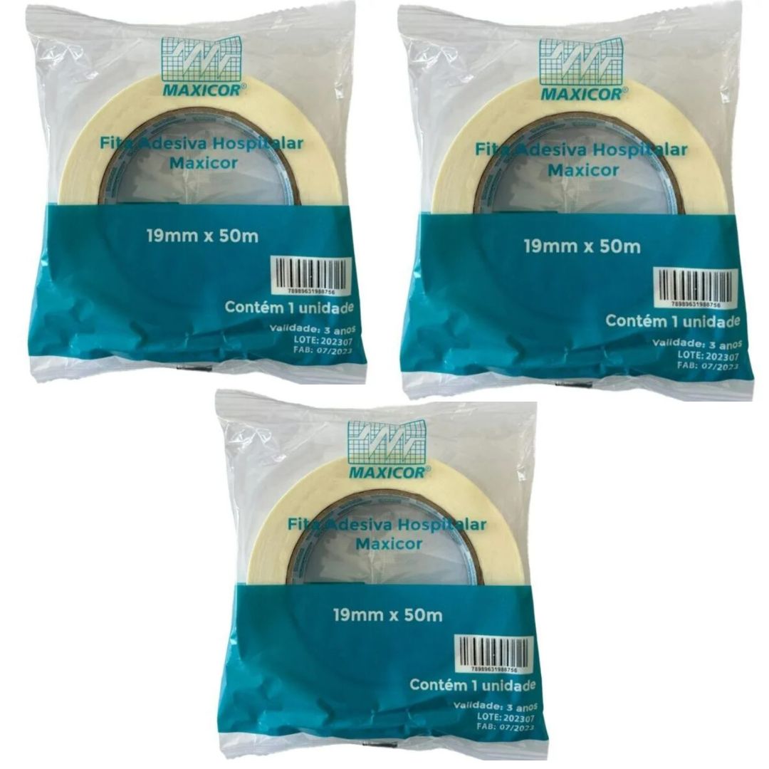 Kit C/3 Fitas Crepe Adesiva Hospitalar 19mm x 50 Metros - Maxicor ...