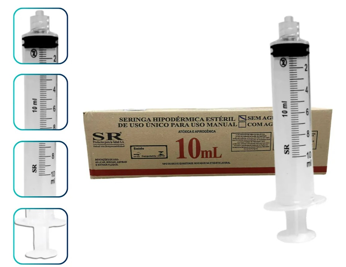 Seringa Descartável 10ml Luer Lock (Lock) Sem Agulha Caixa C/250 ...