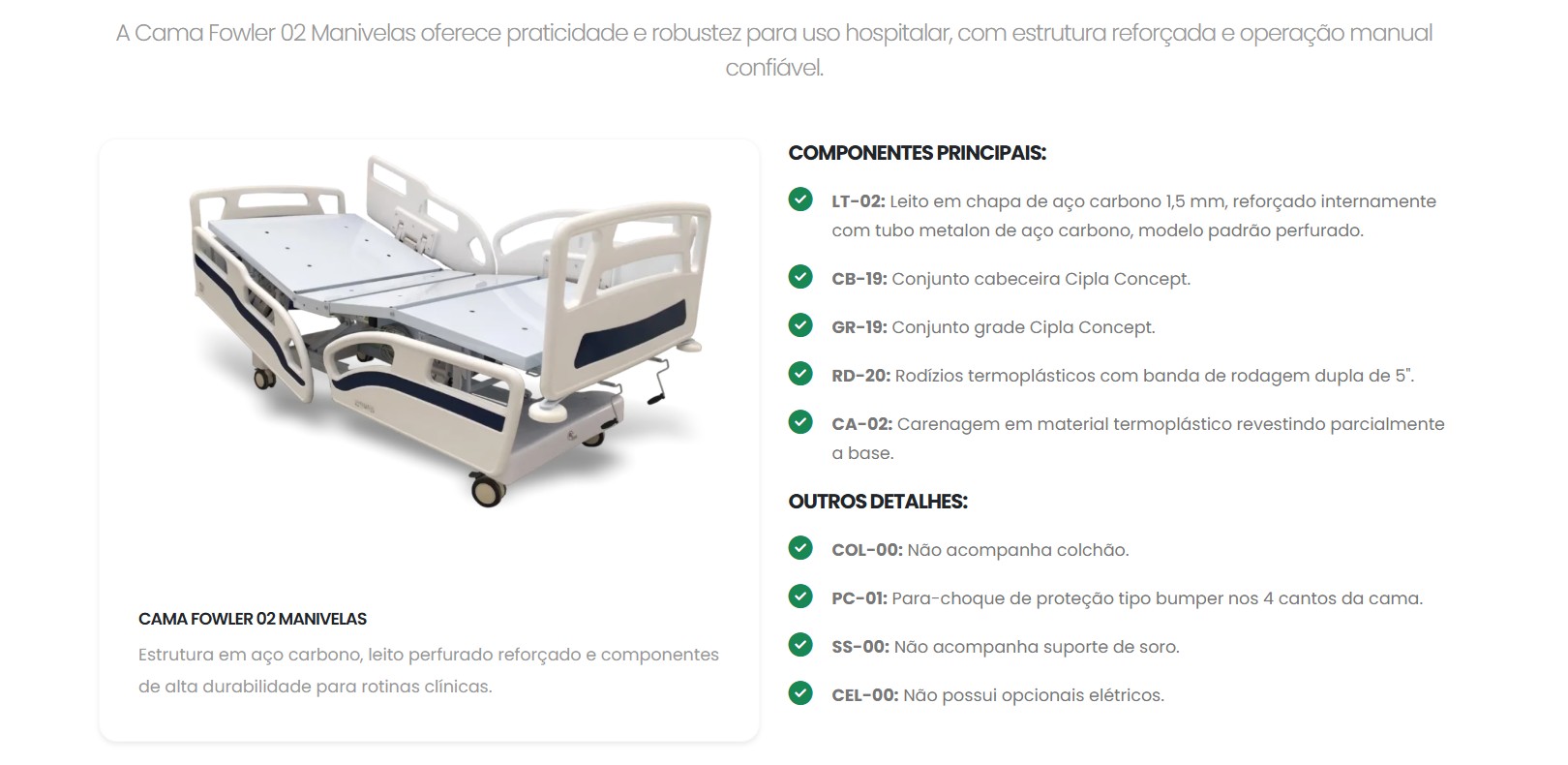 Cama Hospitalar Manual (02 Manivelas) Fowler Dorso e Pernas RC 100 (Até ...
