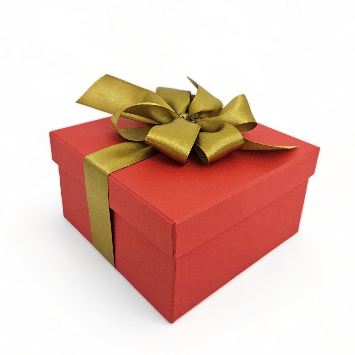 Caixa de Presente 25x25x15 Cartonada Vermelha Laço Dourado - CraftImbui
