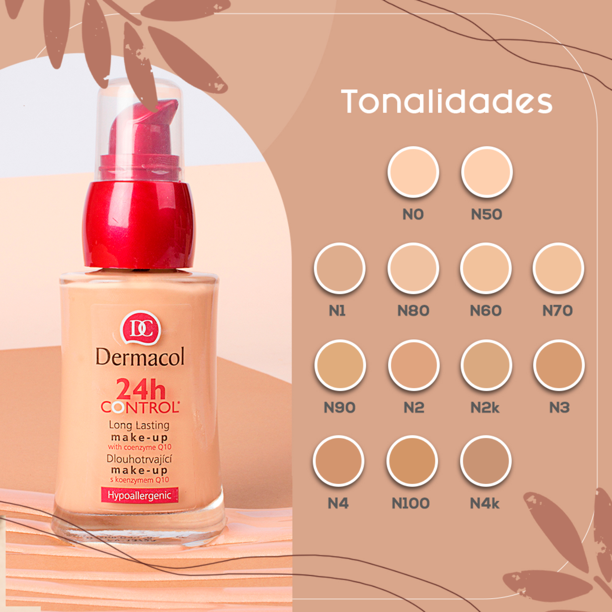 Base líquida Dermacol 24h Control com coenzima Q10 Anti-idade - Dermacol