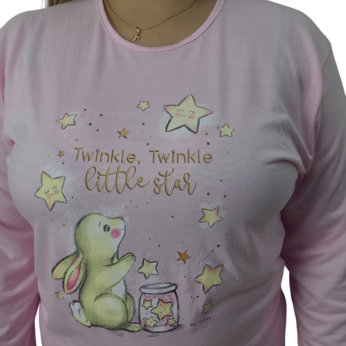 Pijama Feminino Adulto Manga Longa Estrelas Izitex - Outlet do Brás