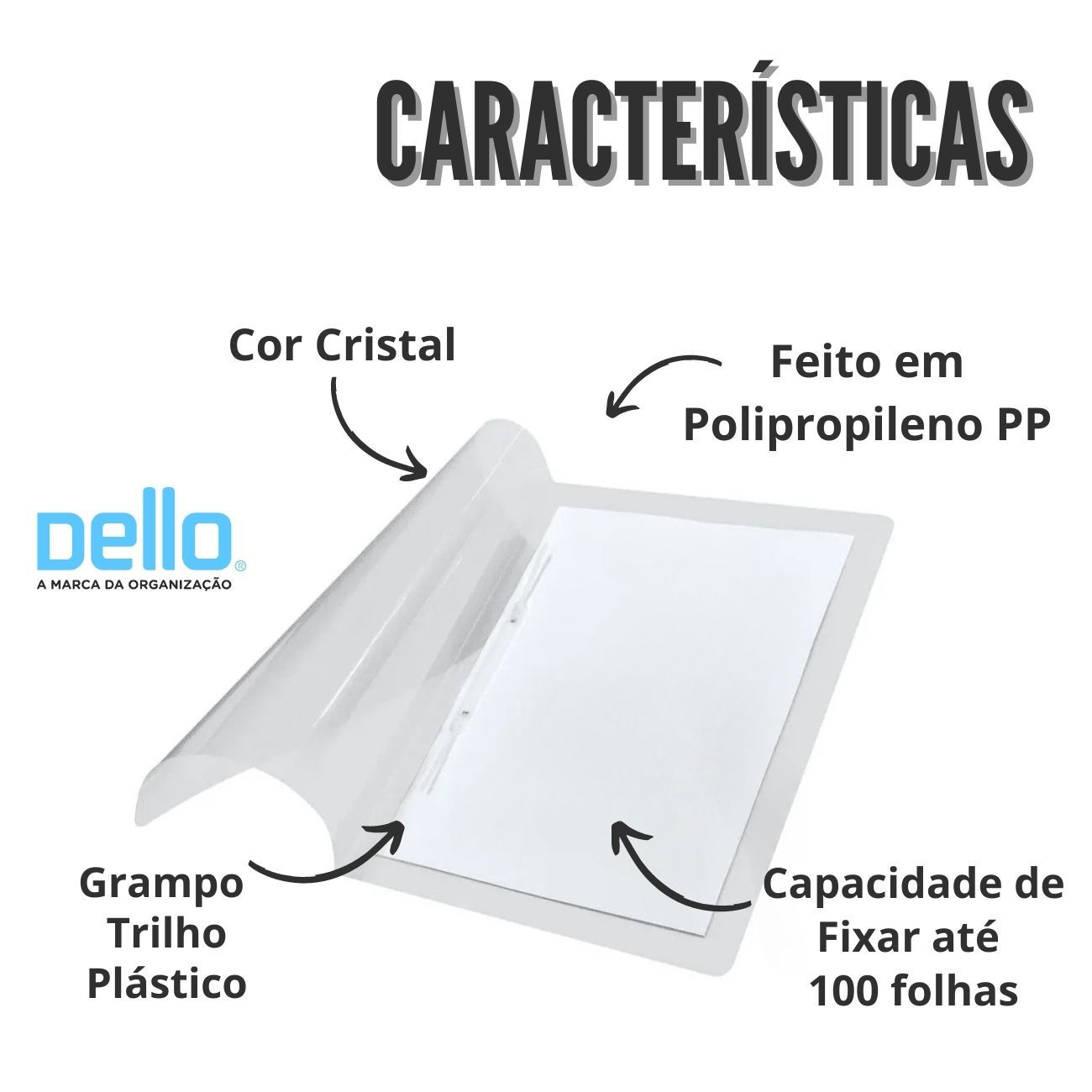 Pasta com Grampo Trilho Plástico Cristal Ofício Kit 10un Dello uso ...