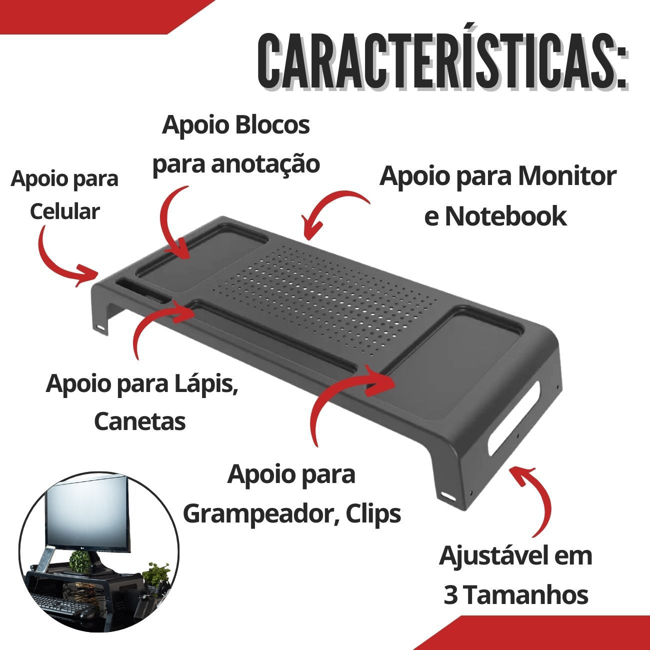 Suporte para Monitor ou Notebook Prime Preto Maxcril - Loja Kento ...