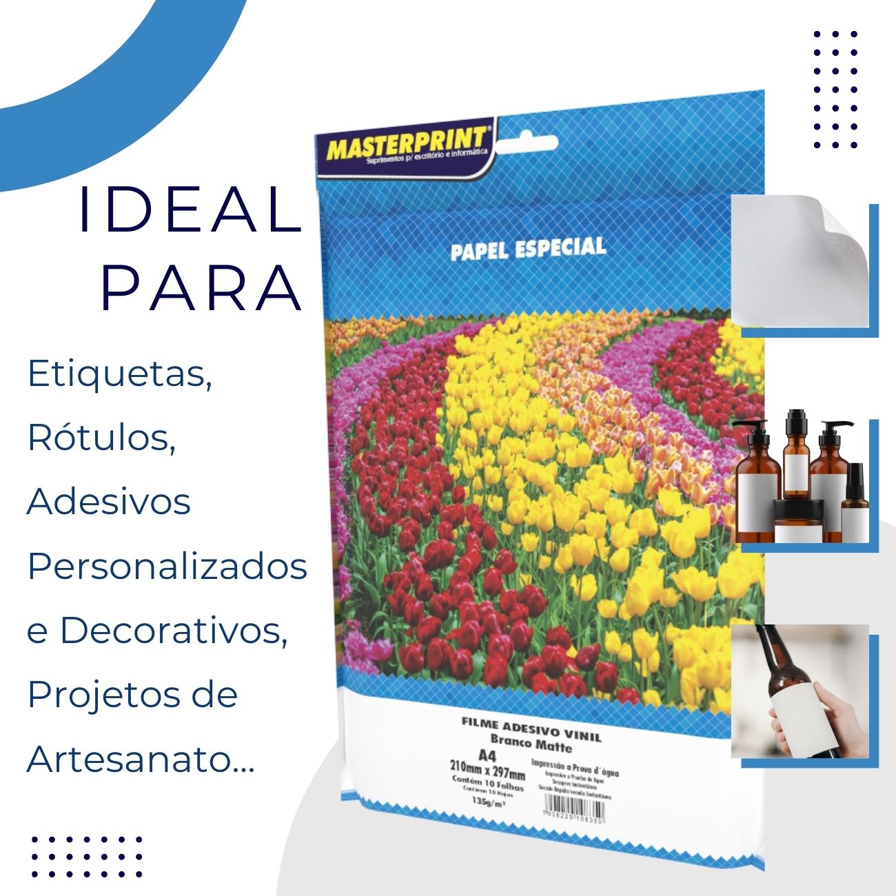 Filme Adesivo Vinil Branco Fosco Matte 135g A4 10 folhas Masterprint - Loja Kento - Papelaria ...