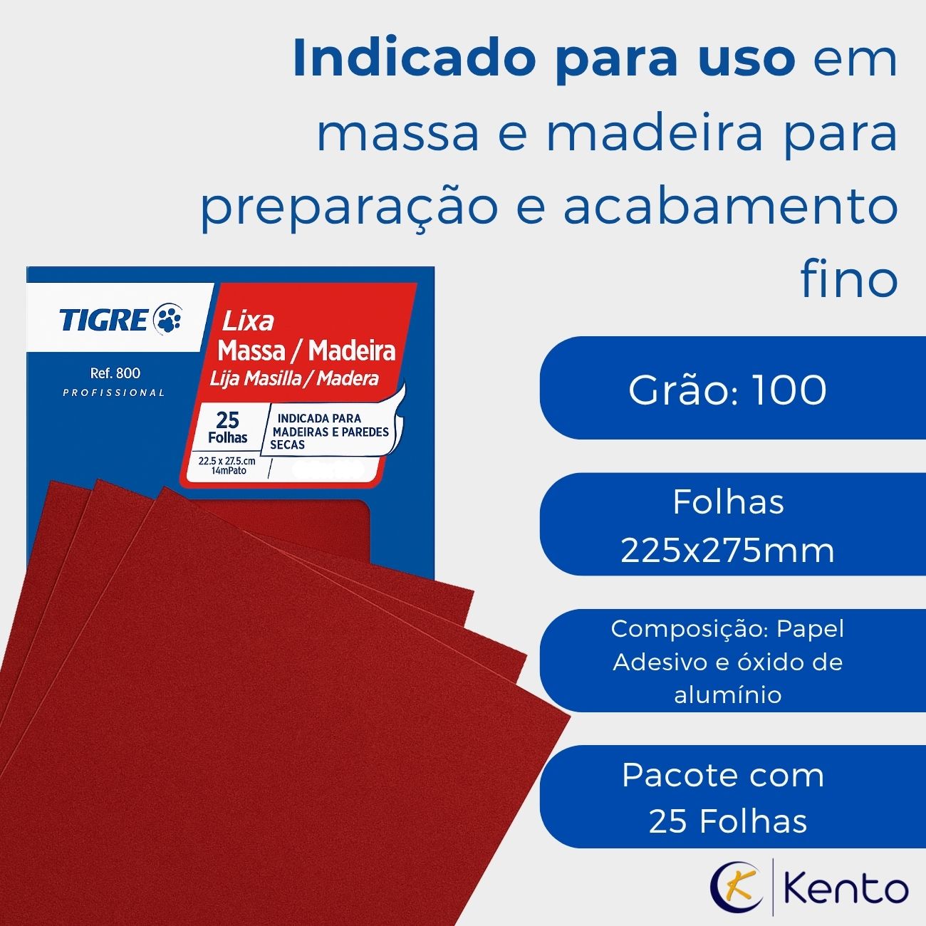 Lixa para Massa e Madeira Ref 800 Grão 100 com 25un Tigre - Loja Kento ...