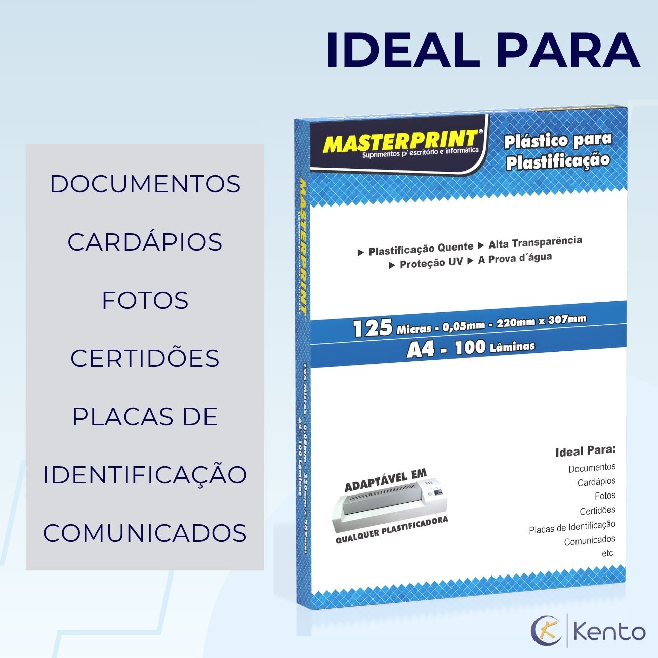 Plástico para Plastificação A4 100 Folhas 125 Micras 0,05mm Masterprint ...