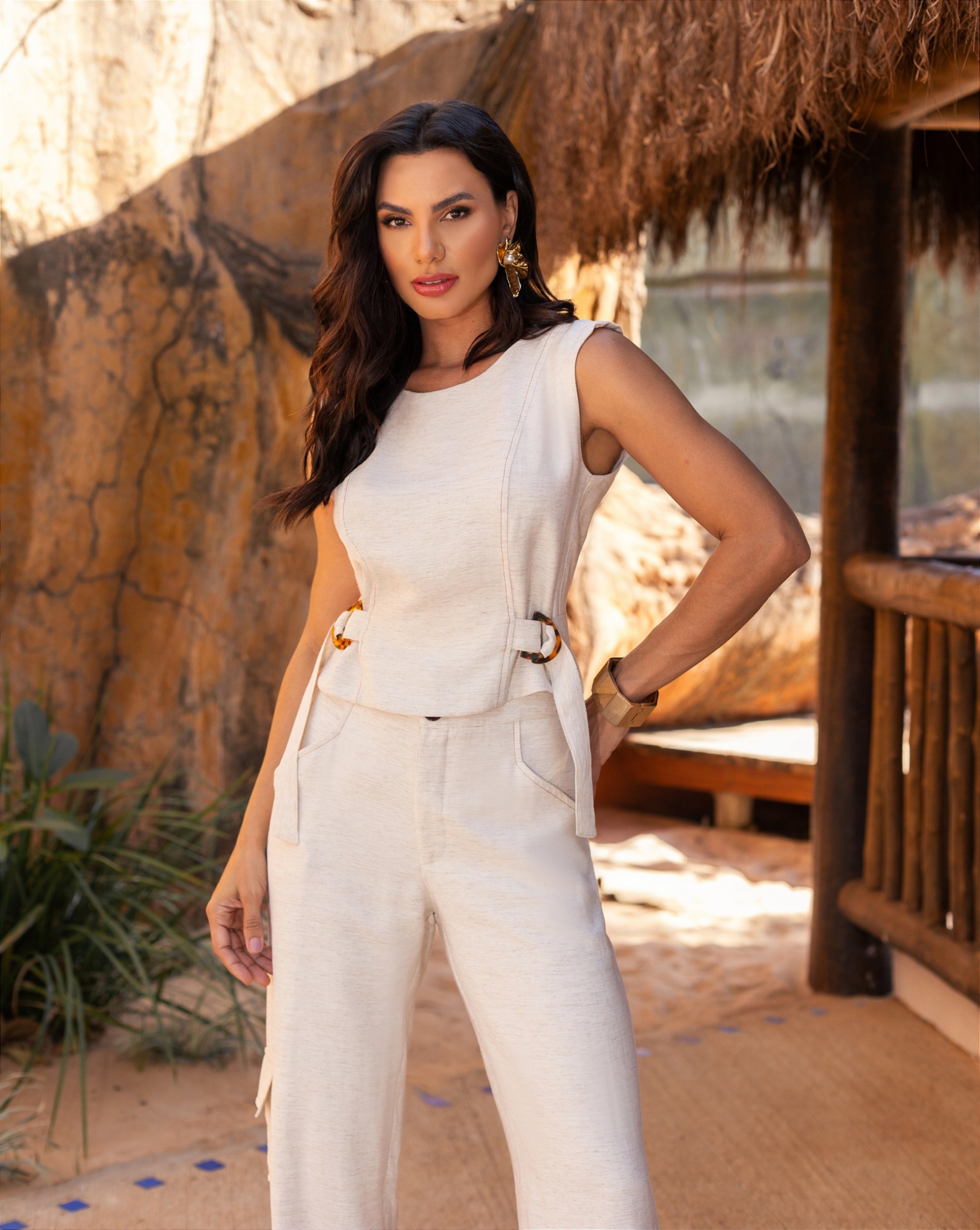 Conjunto Feminino Cropped e Calça Natural - Via Sampa - Roupa Feminina ...