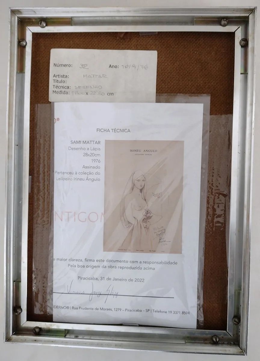 Sami Mattar - Desenho Assinado, Mulher com Flor e Pássaro - Lenach ...