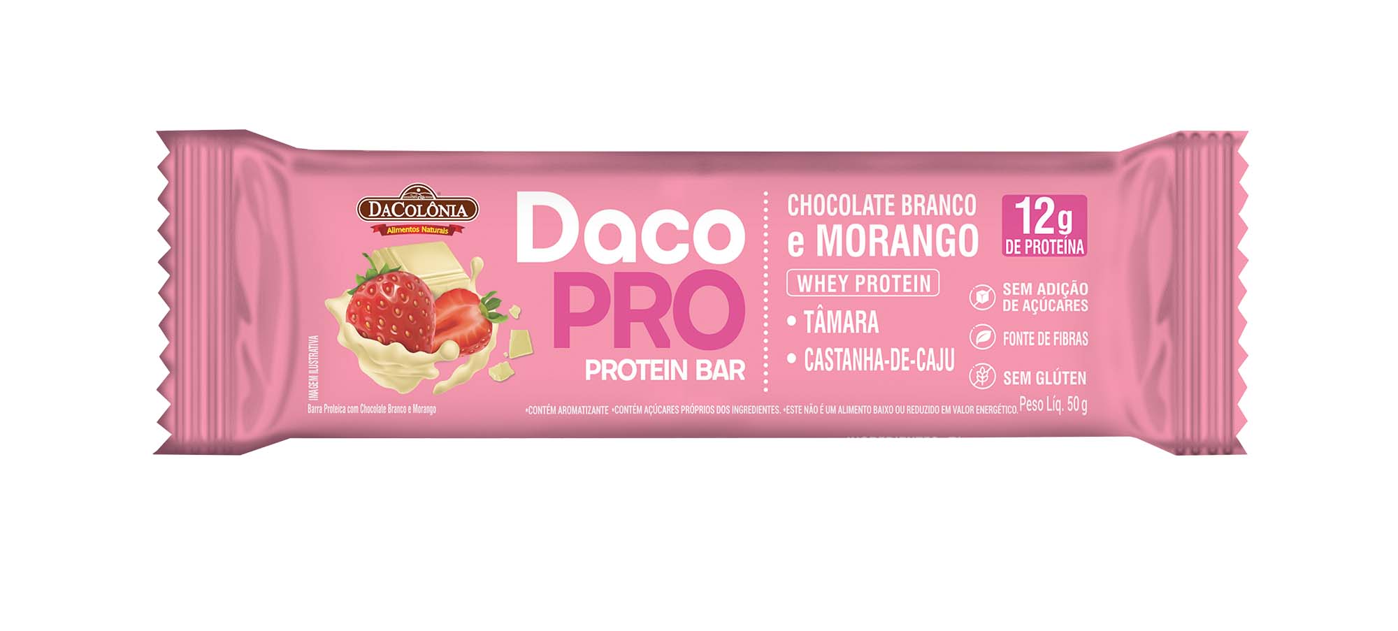 Barra DacoPro Protein Bar Choco Branco e Morango 600g (Display 12 un ...