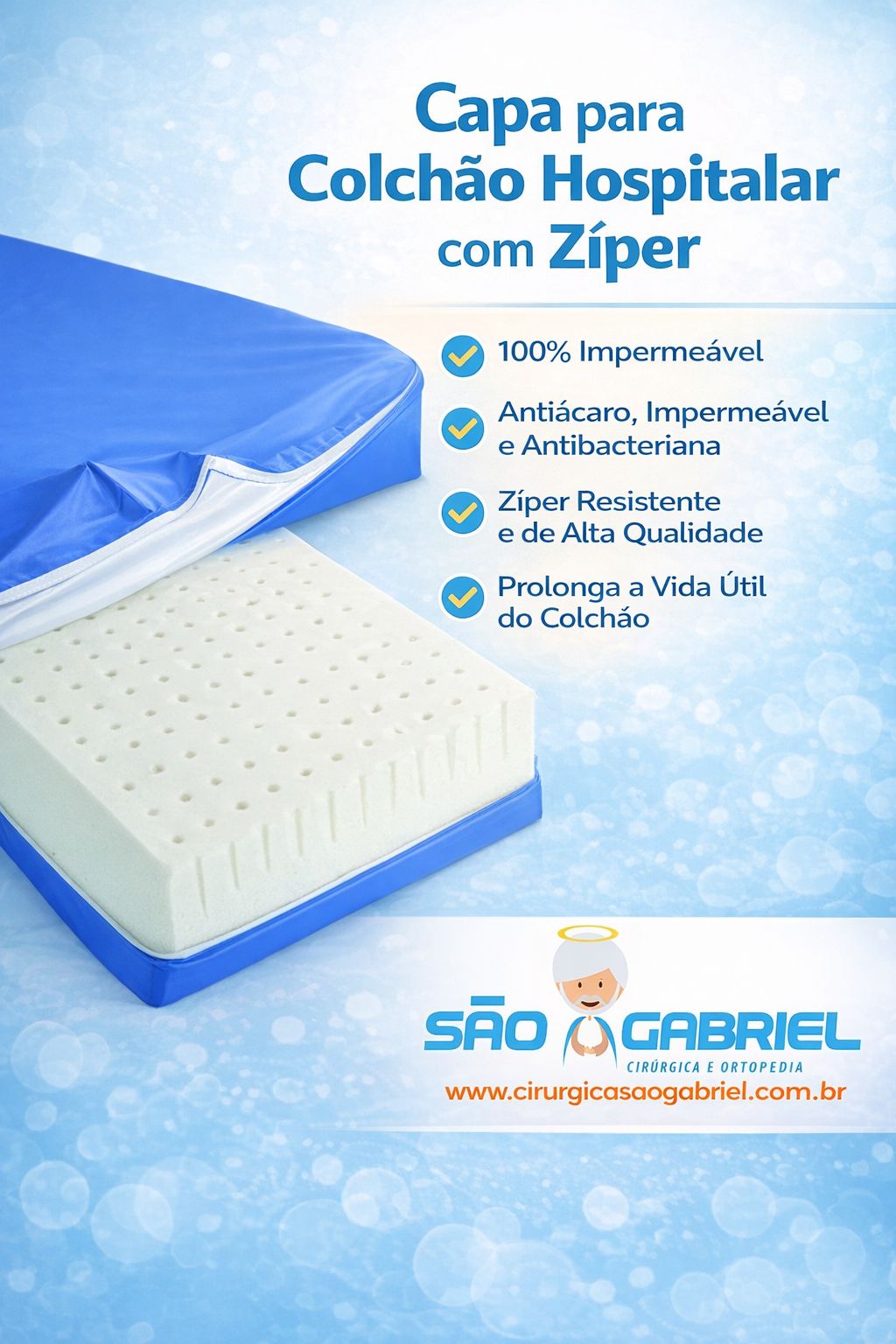 Capa Colchão Impermeável Solteiro Hospitalar Anti Alérgica - Cirúrgica ...