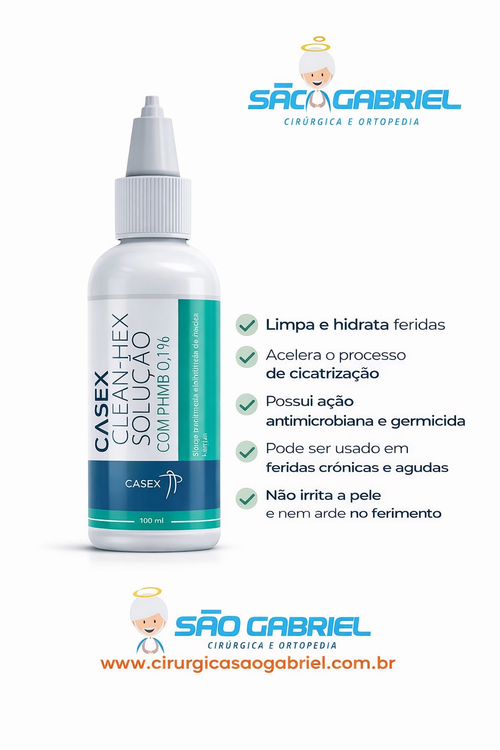 Solução Limpadora com PHMB 100ml - Casex - Cirúrgica São Gabriel ...
