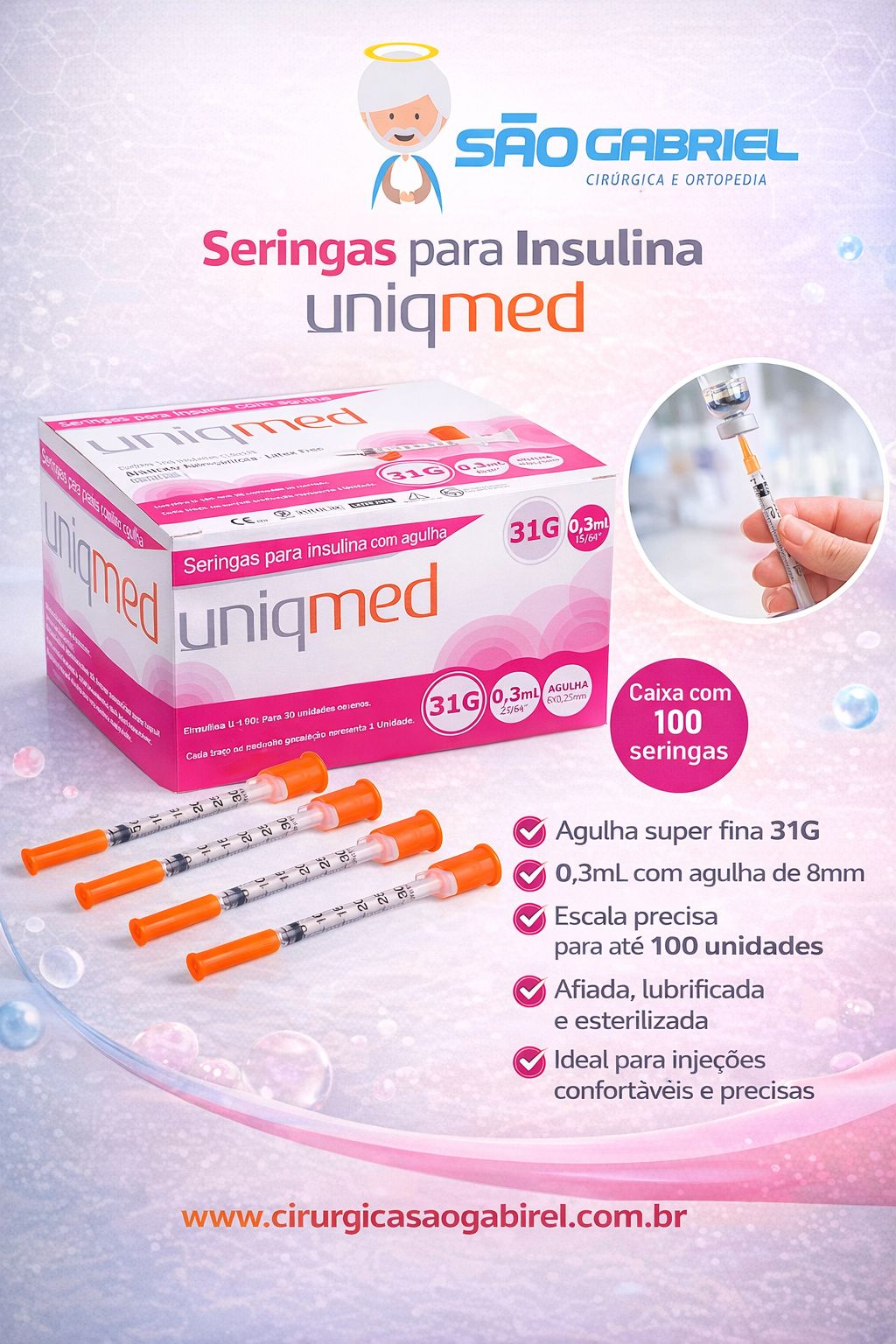 Seringas para insulina 0,3ml 6mmx0.25mm pct c/10unid. - Cirúrgica São ...