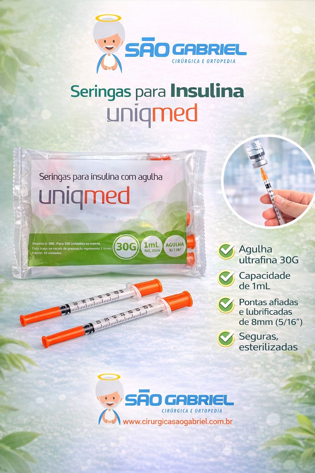 Seringas para Insulina 1mL Agulha 8mmx0.30mm pct c/10unid. - Cirúrgica ...