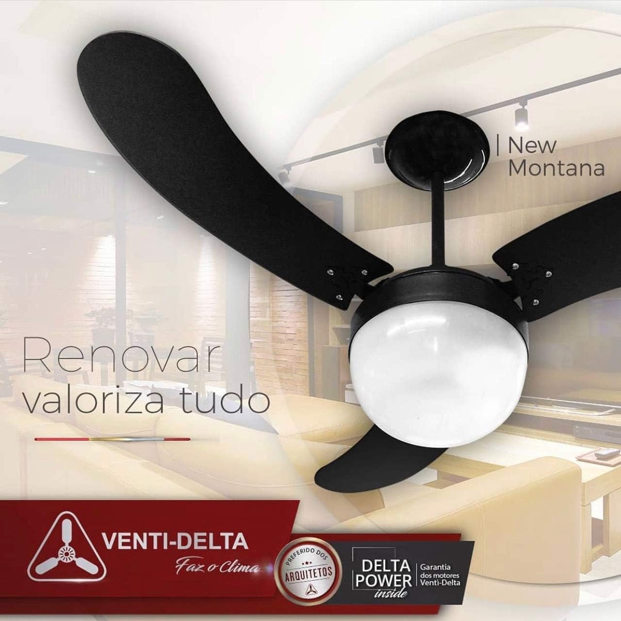 Ventilador de Teto New Montana com 3 Pás 130W Venti-Delta Preto 220V - Bem-vindo à Multmaxx