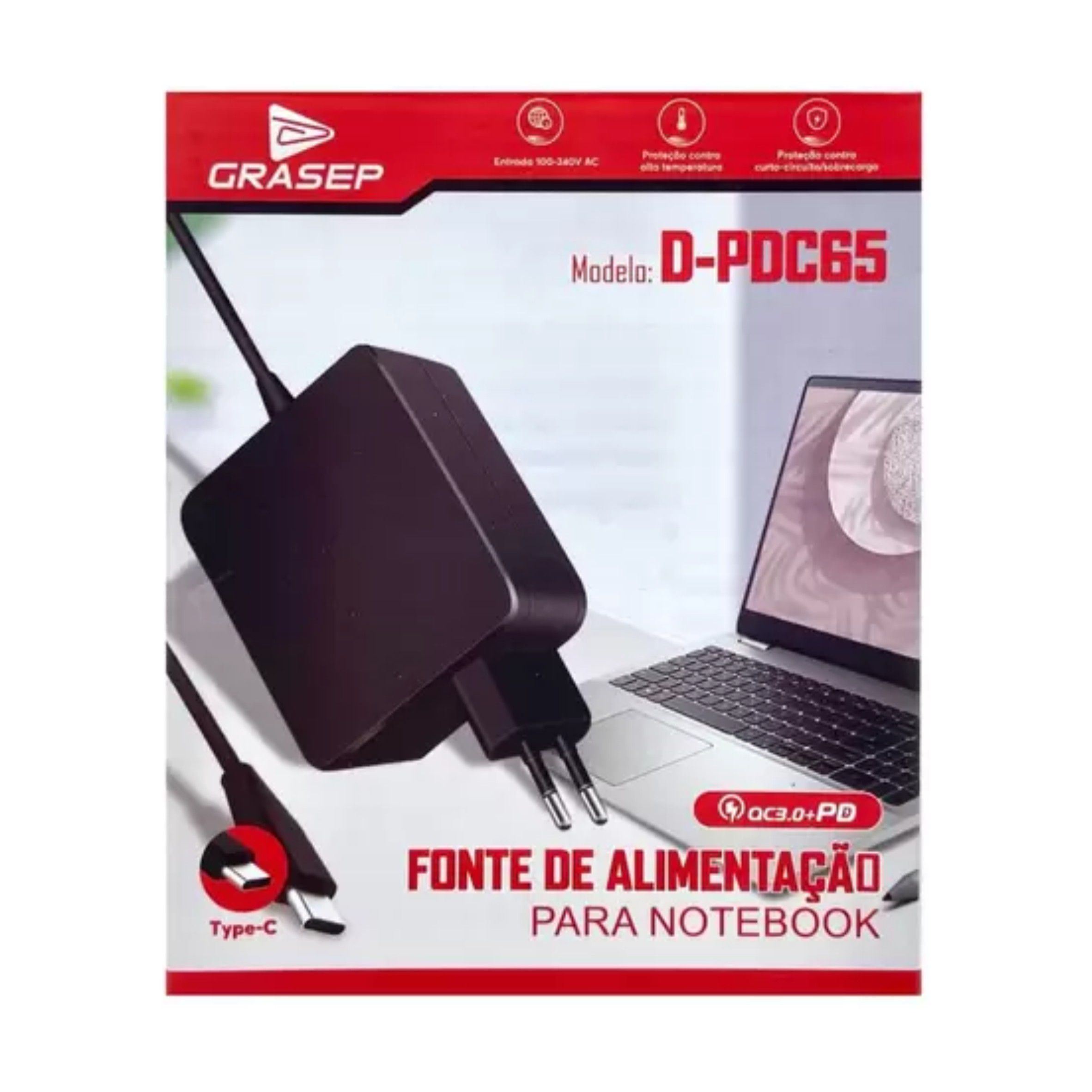 Fonte para Notebook e Nintendo Switch Grasep D-PDC65 65W USB-C Bivolt ...