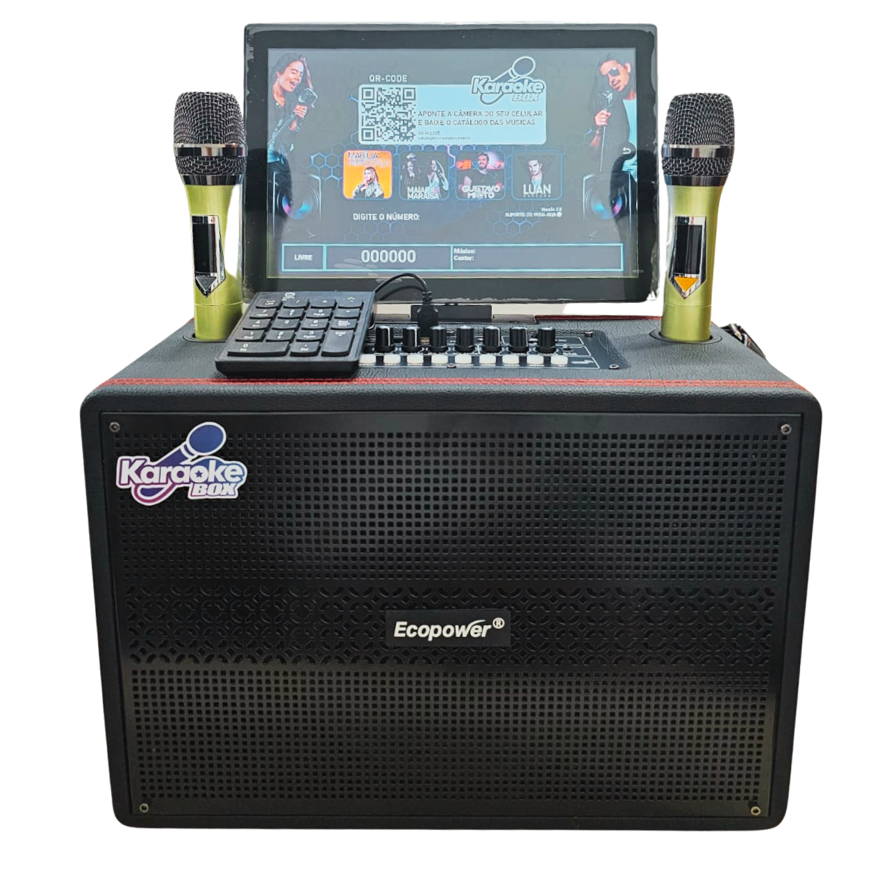 Karaoke Box Acoplado Com Tela E Caixa Potente Com 2 Microfones Sem Fio ...