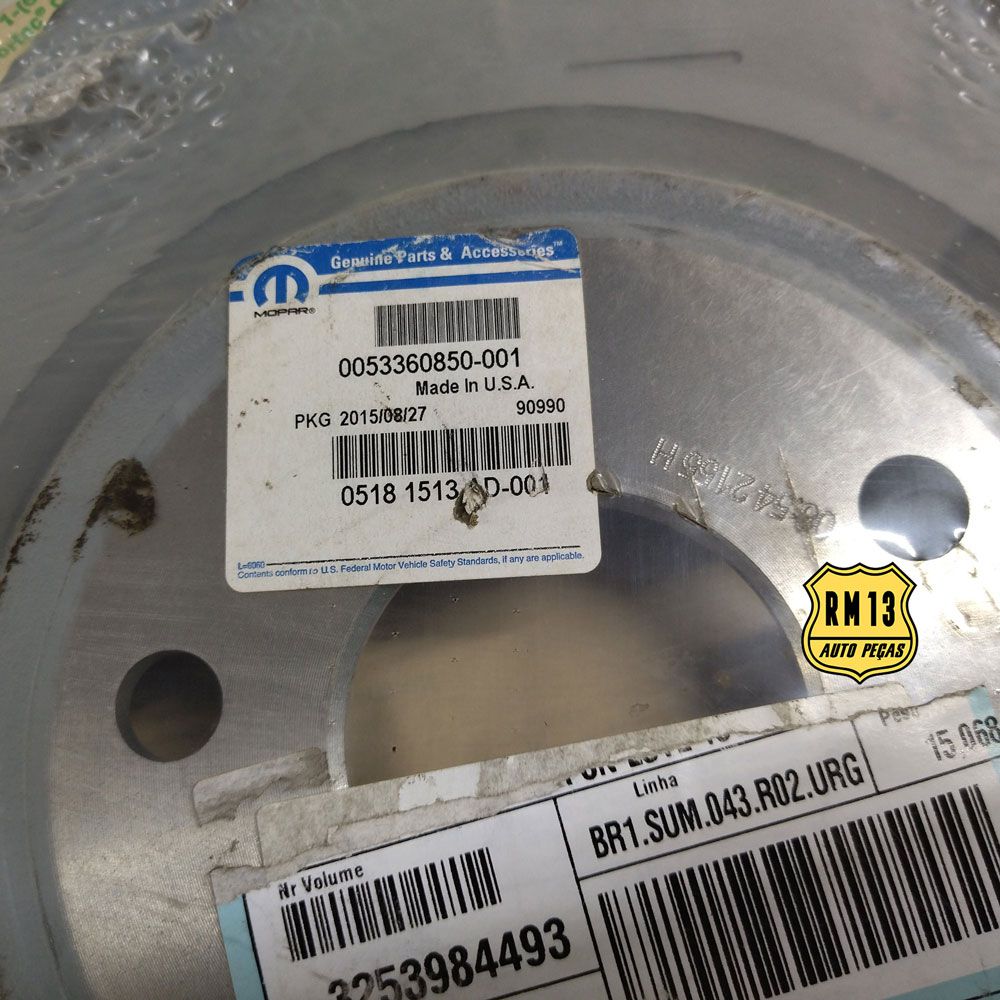 Disco Freio Dianteiro Mopar Genuíno 5181513AD K05181513AD - RM 13 Auto ...