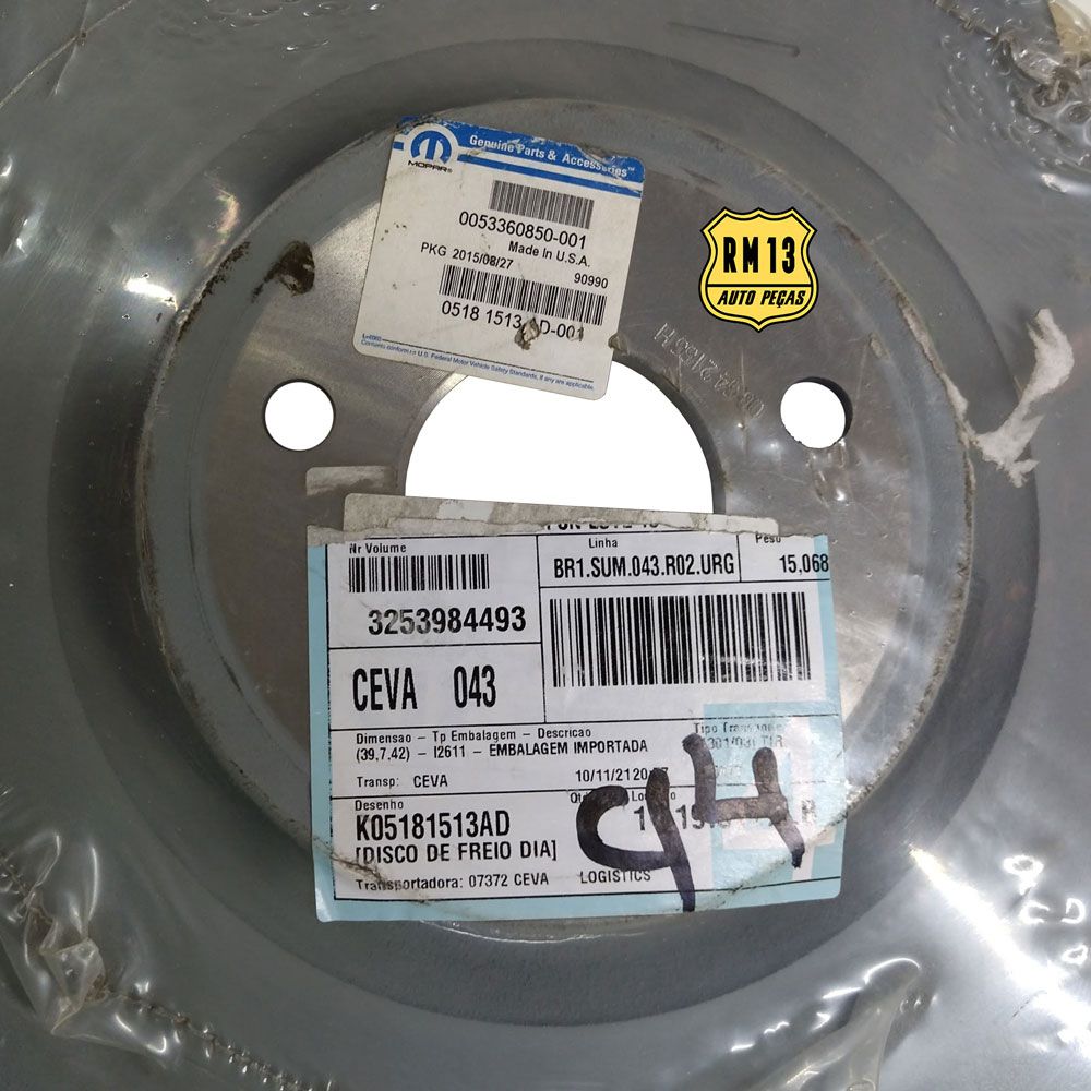 Disco Freio Dianteiro Mopar Genuíno 5181513AD K05181513AD - RM 13 Auto ...