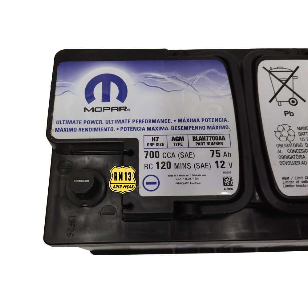 Bateria JEEP Cherokee AGM Star Stop 75Ah Genuína KBLAH7700AA - RM 13 ...