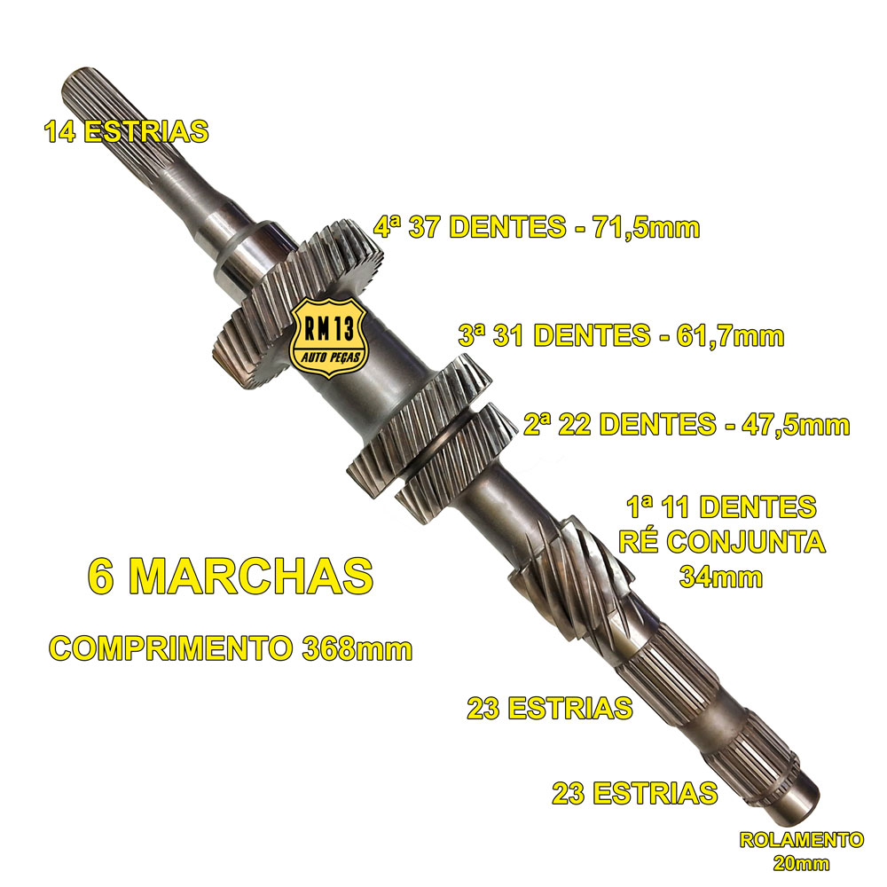 Eixo Primario Piloto Onix B Tracker C 1.0 1.2 6 Marchas 6TR - RM 13 ...