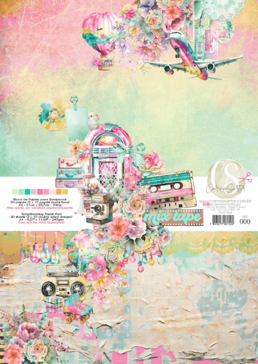 Bloco Papel Scrapbook A4 - Carina Sartor - Coleção Mix Tape - Papel ...