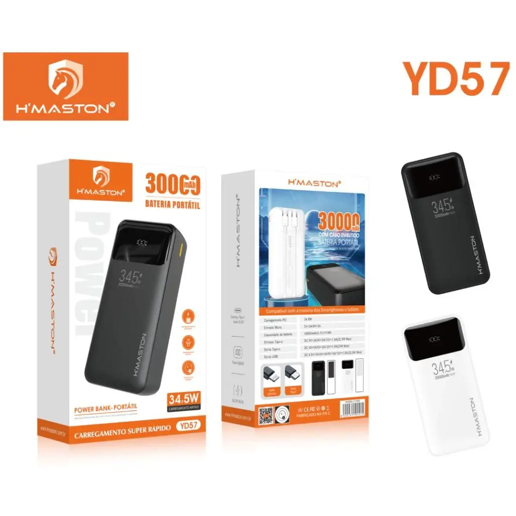 Power Bank HMaston 30000Mah YD57 34,5W - Ciclone Magazine - Tudo para você