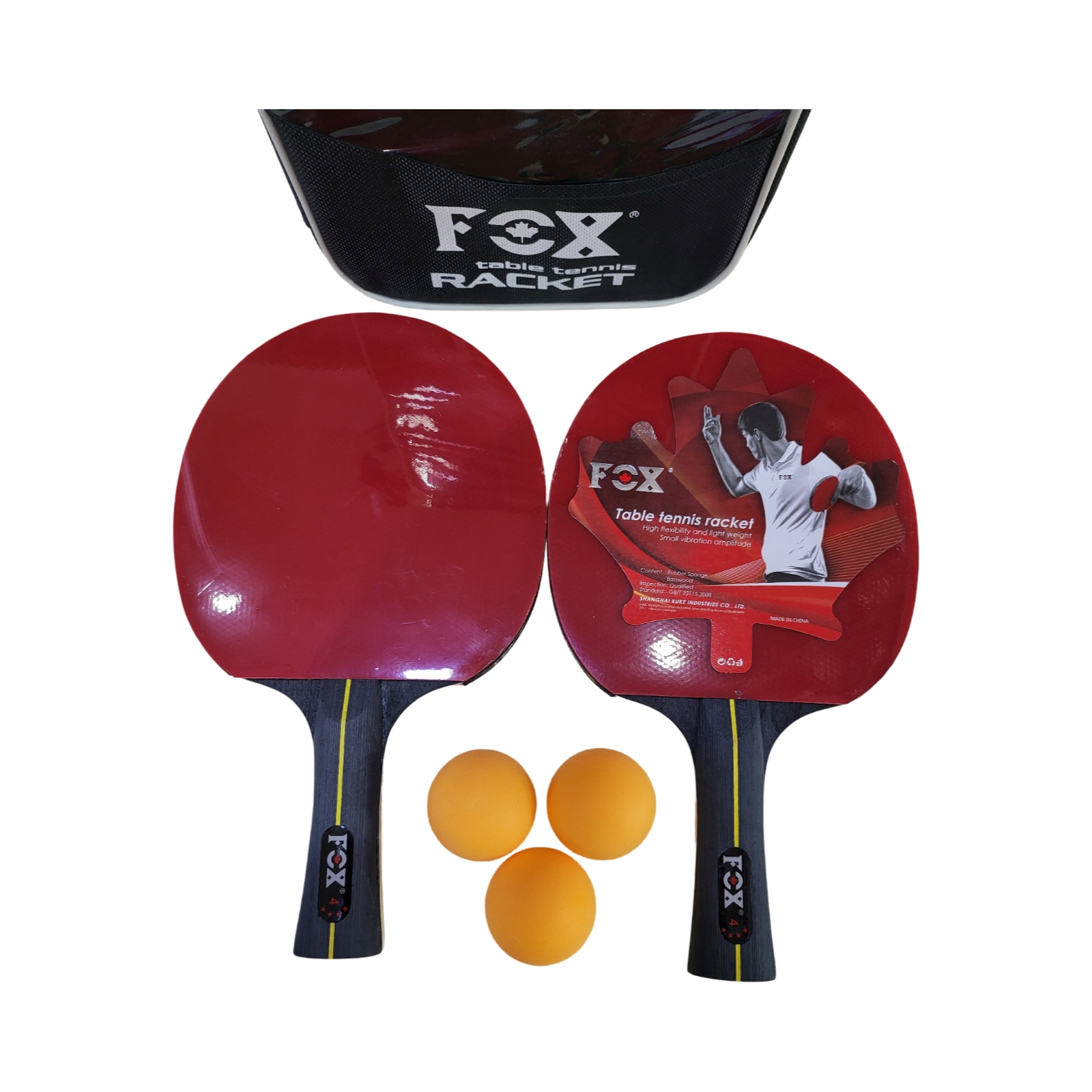 Raquete Tênis de Mesa FOX 4 Estrelas Kit 2 Raq. + 3 Bolas com Bolsa AX ...