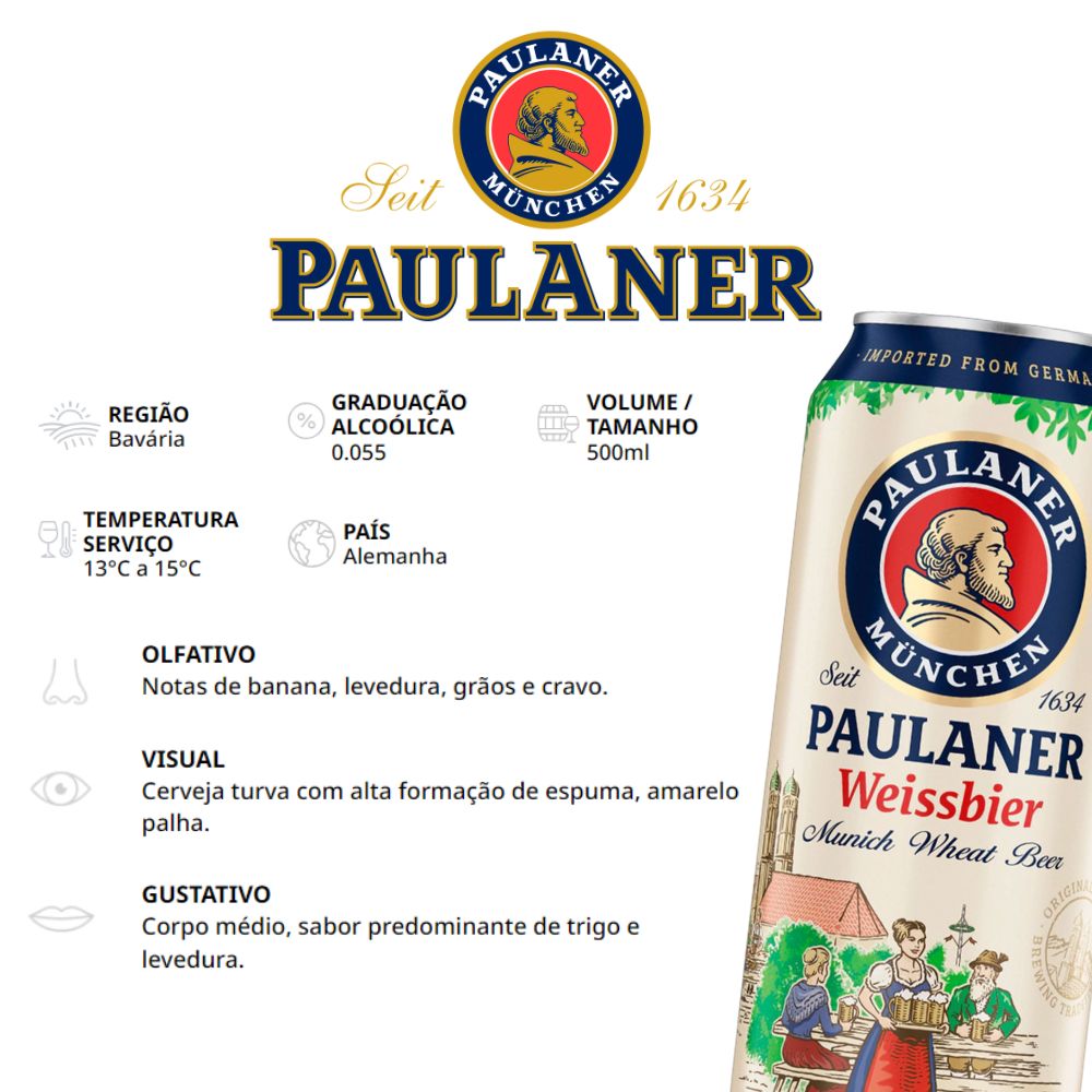 Kit 6 Cervejas Alemã Paulaner Weissbier München Lata 500ml + Copo Prost ...