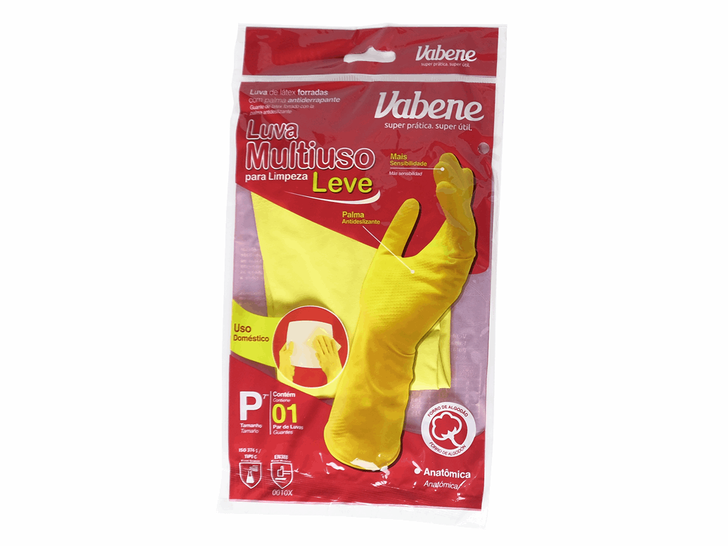 LUVA MULTIUSO LATEX AMARELA LIMPEZA LEVE M PCT 12 X 1 PAR VABENE ...