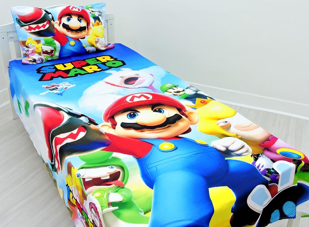 Jogo De Lençol Cobre Leito E Fronha Mario Bros 1 - Loja Fantasia Bras