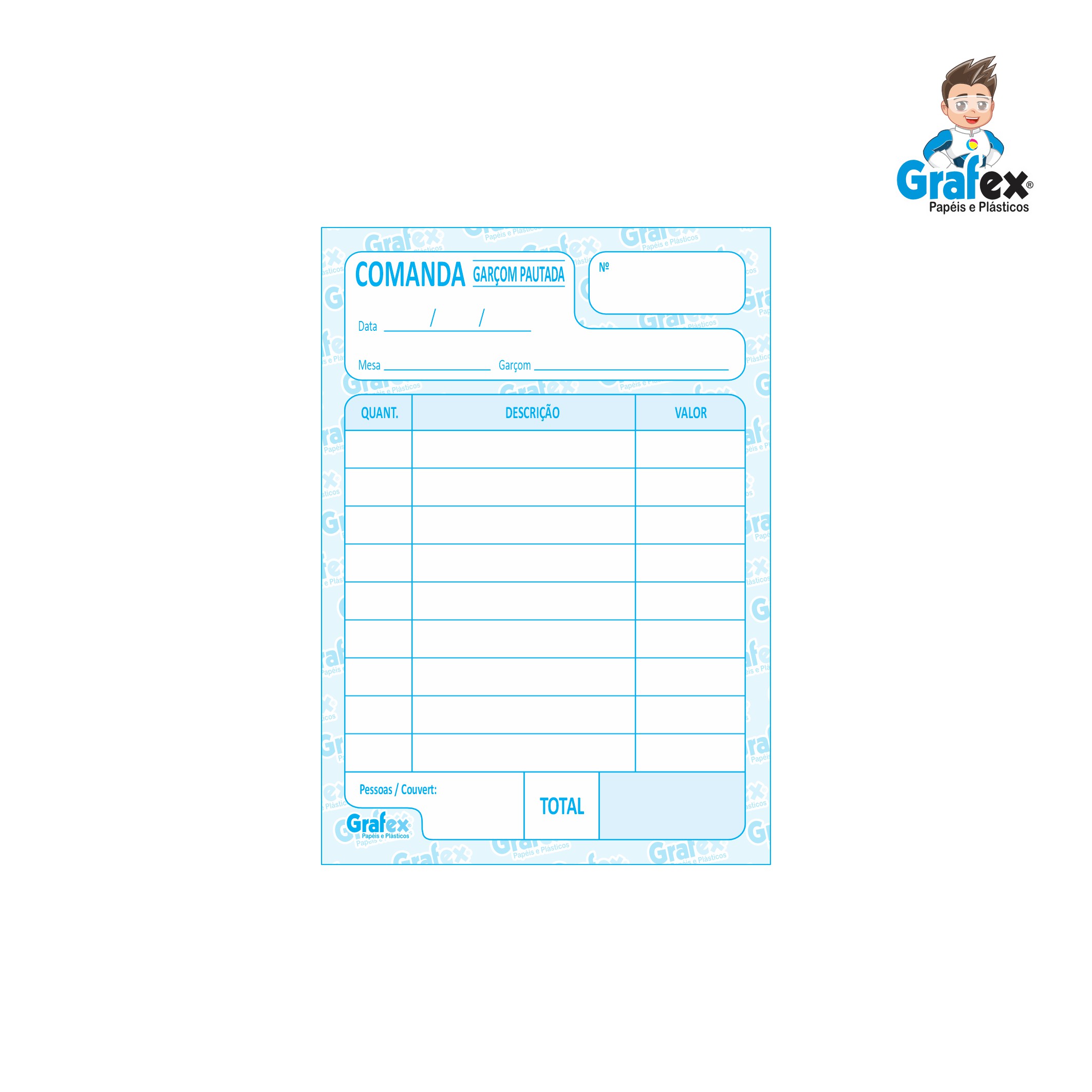 Grafex Cod 0210 Comanda Garçom Pautada c/50 Folhas 1/72 - c/10 Blocos ...